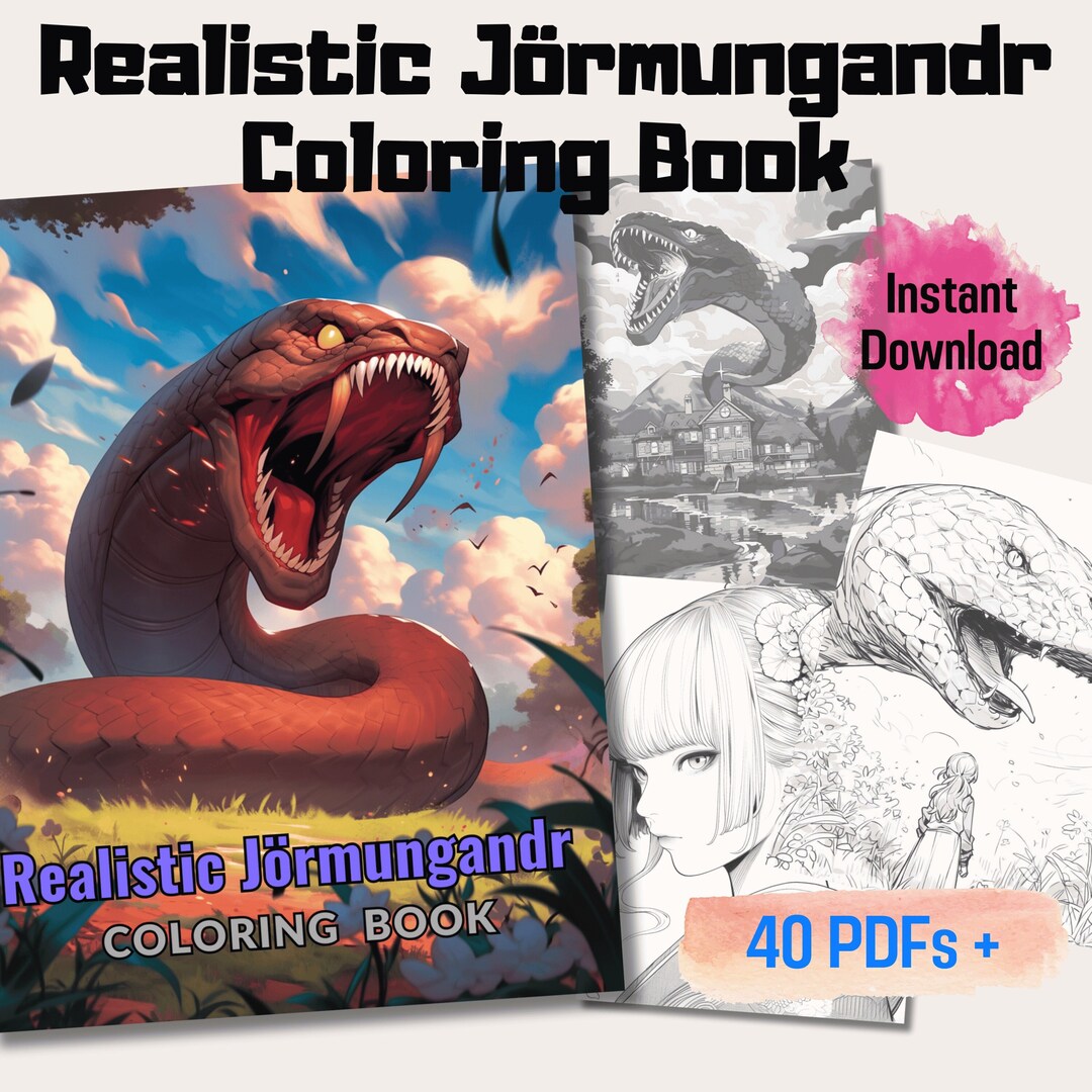 20 Realistic Jormungandr Grayscale Coloring Book, for Adults and Kids ...