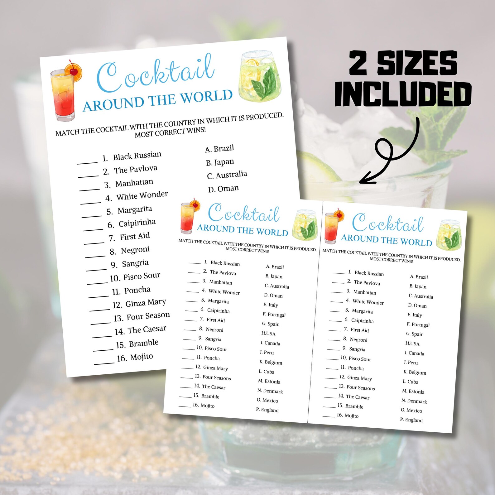 Cocktail Around the World Game | Printable Cocktail of the World Games ...