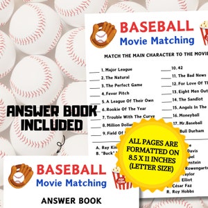Baseball Movie Matching Game | Baseball Movie Match up Trivia Game ...