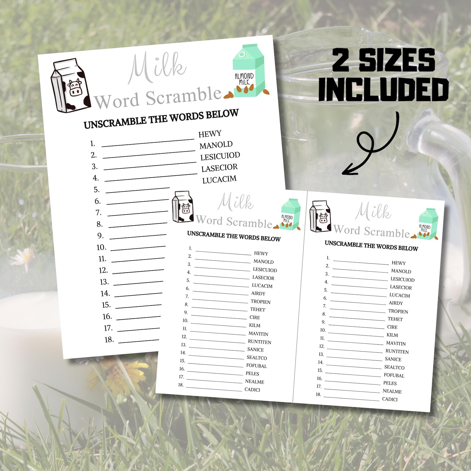 Milk Word Scramble Game | Milk Unscramble Word Game | Milk Printable ...