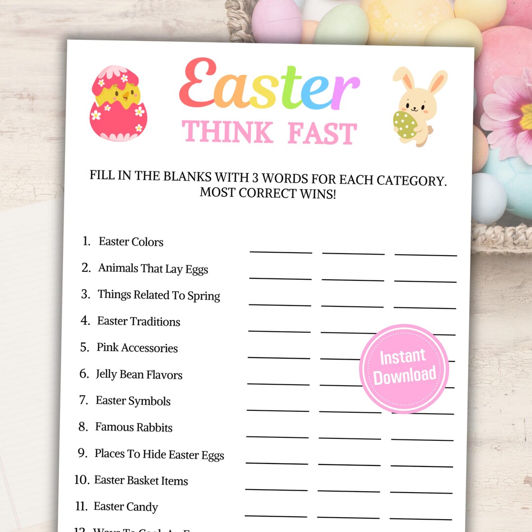 Easter Think Fast Game | Easter Party Trivia Game | Printable Easter ...
