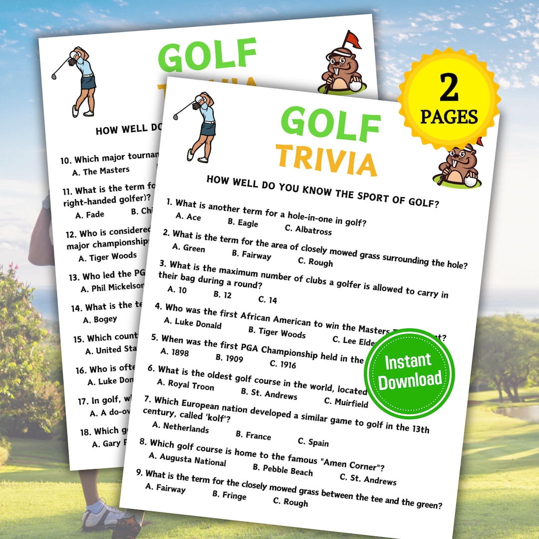 Golf Trivia Game | Golf Knowledge Quiz Game | Printable Golf Party ...