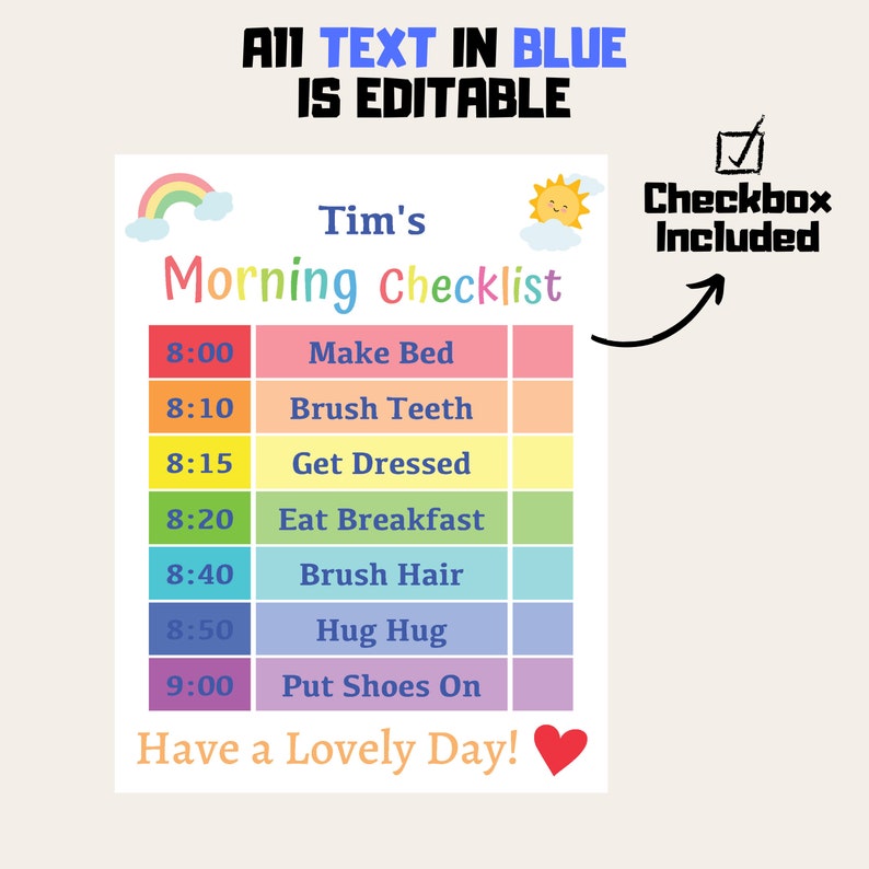 Editable Morning and Bedtime Checklist All Color Bundle - Etsy
