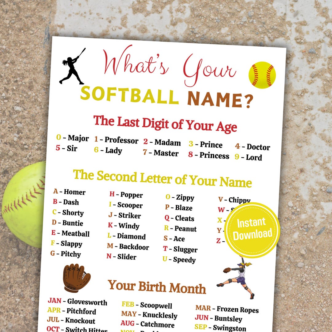 What's Your Softball Name Game | Printable Softball Name Generator ...