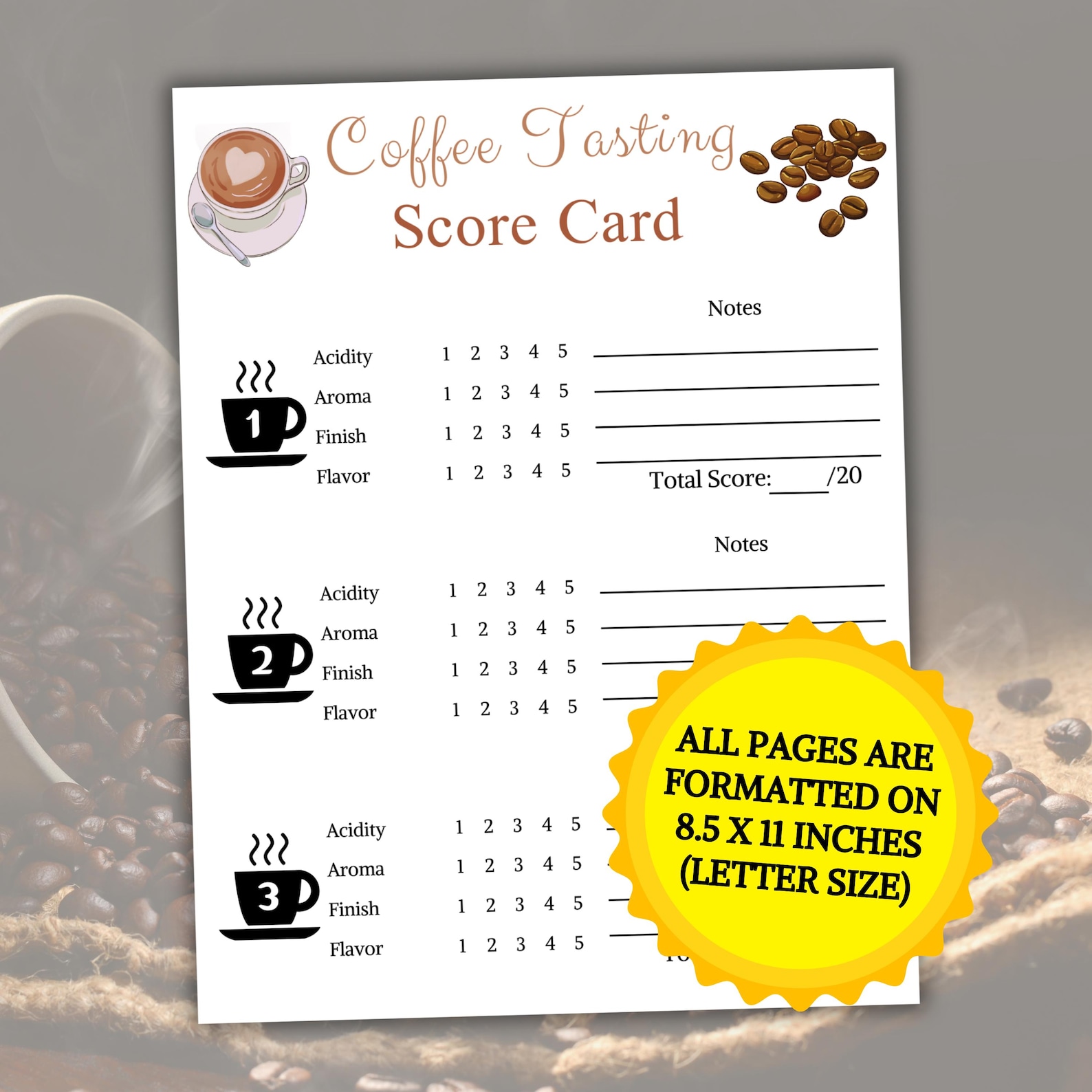 Coffee Tasting Card | Printable Coffee Tasting Scorecard | Fill in ...