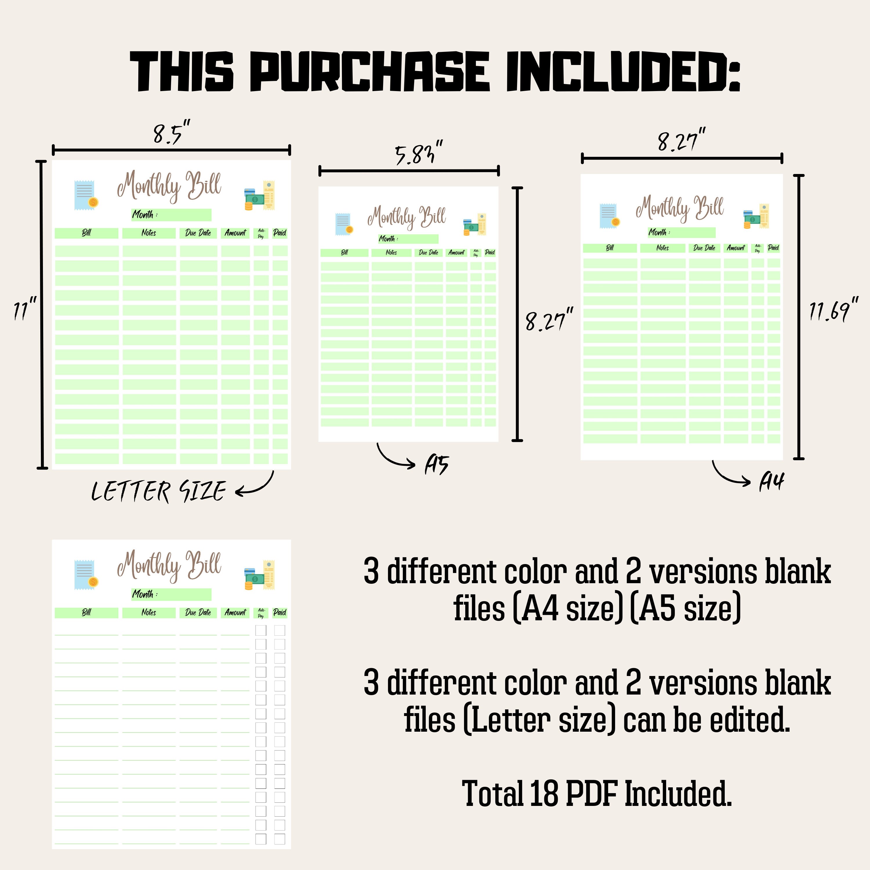 Editable Monthly Bill Payment Tracker Cool Color Tone, Monthly Bill Log ...