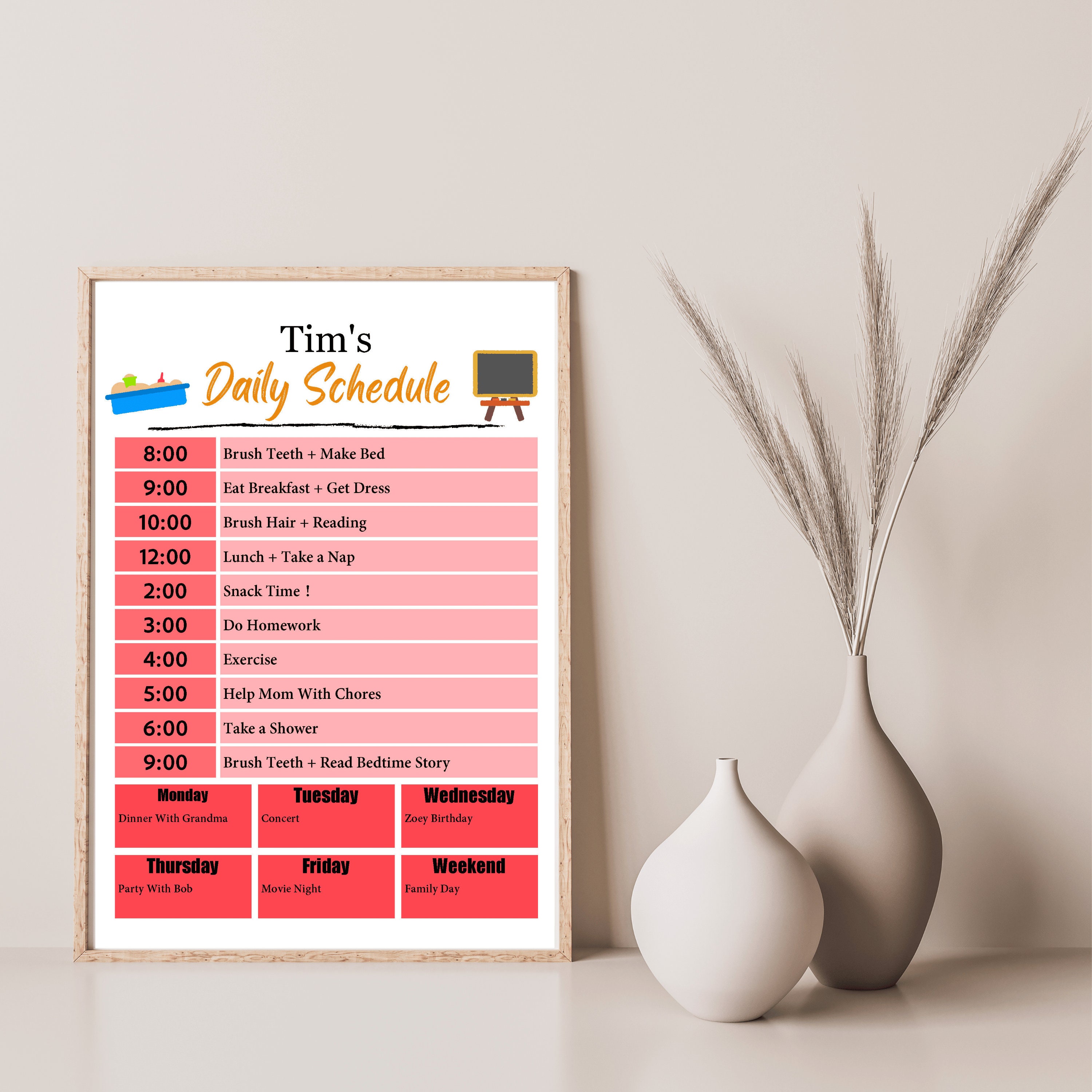Editable Kids Daily Schedule Template Warm Color Tone, Personalized ...
