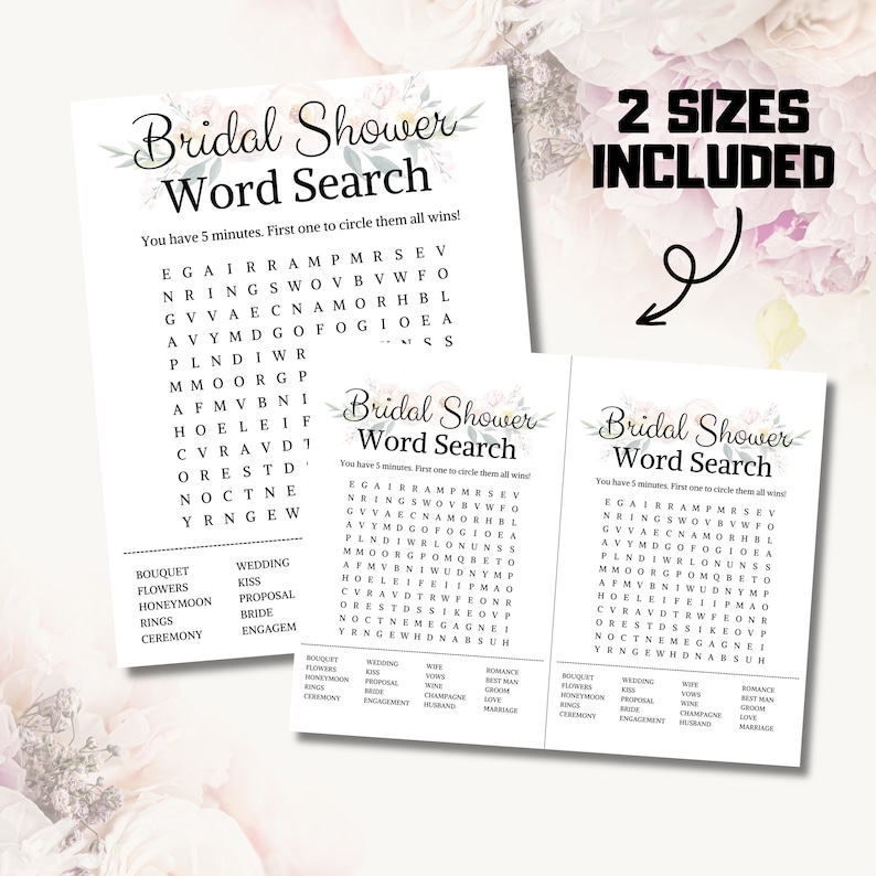 Bridal Shower Word Search Game | Minimalist Bridal Shower Word Find ...