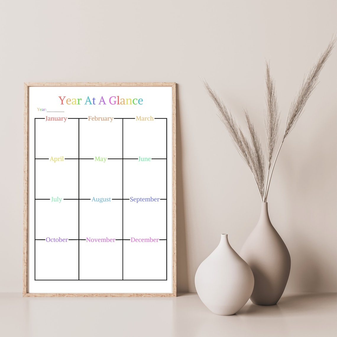 Editable Year at a Glance Planner Rainbow Color Tone, Planner Refills ...
