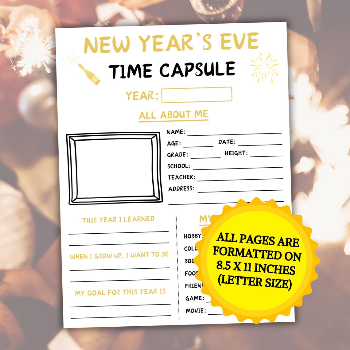 New Year's Eve Kids Time Capsule Game | New Years Time Capsule ...