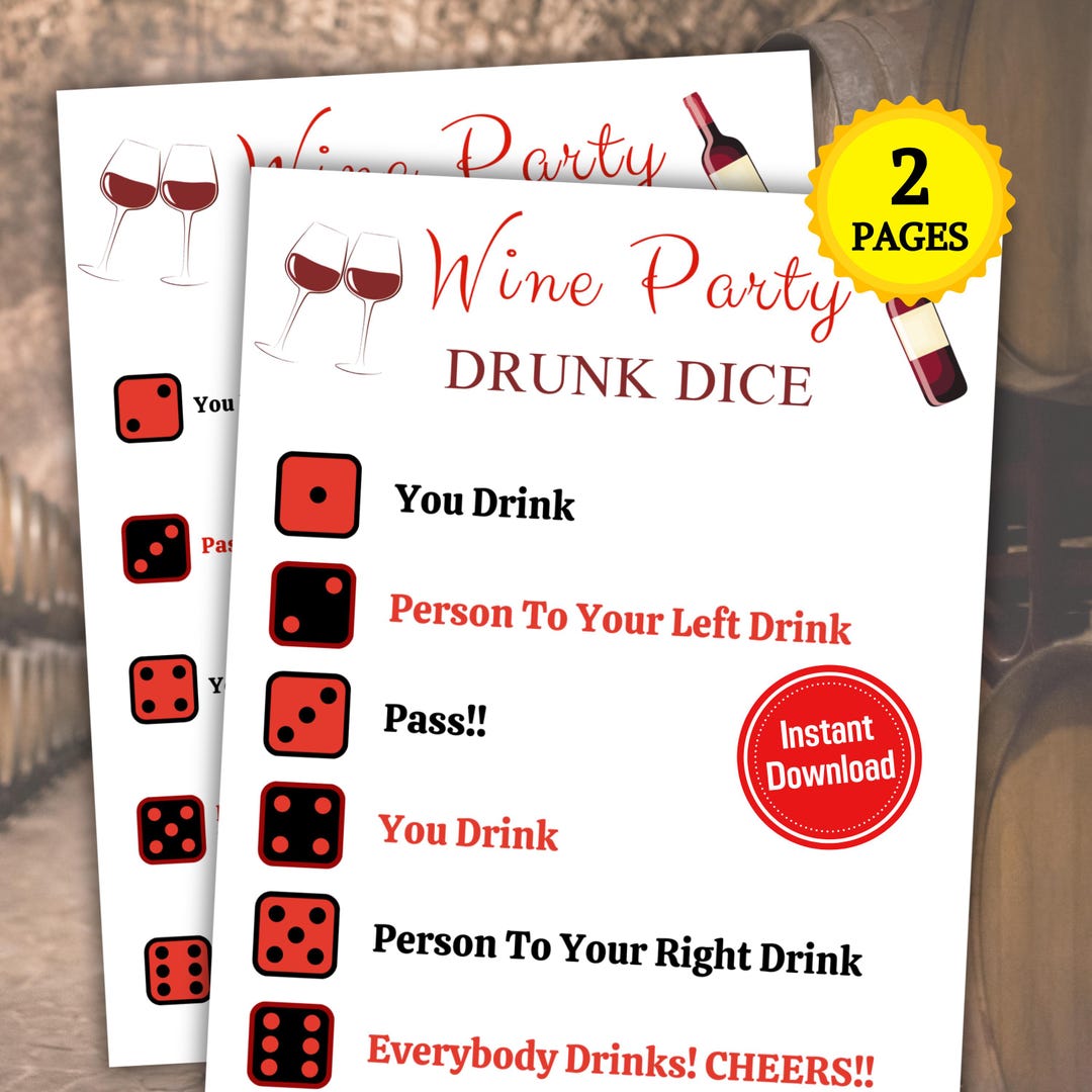 Wine Drunk Dice Game | Printable Left Right Drinking Game | Wine Party ...