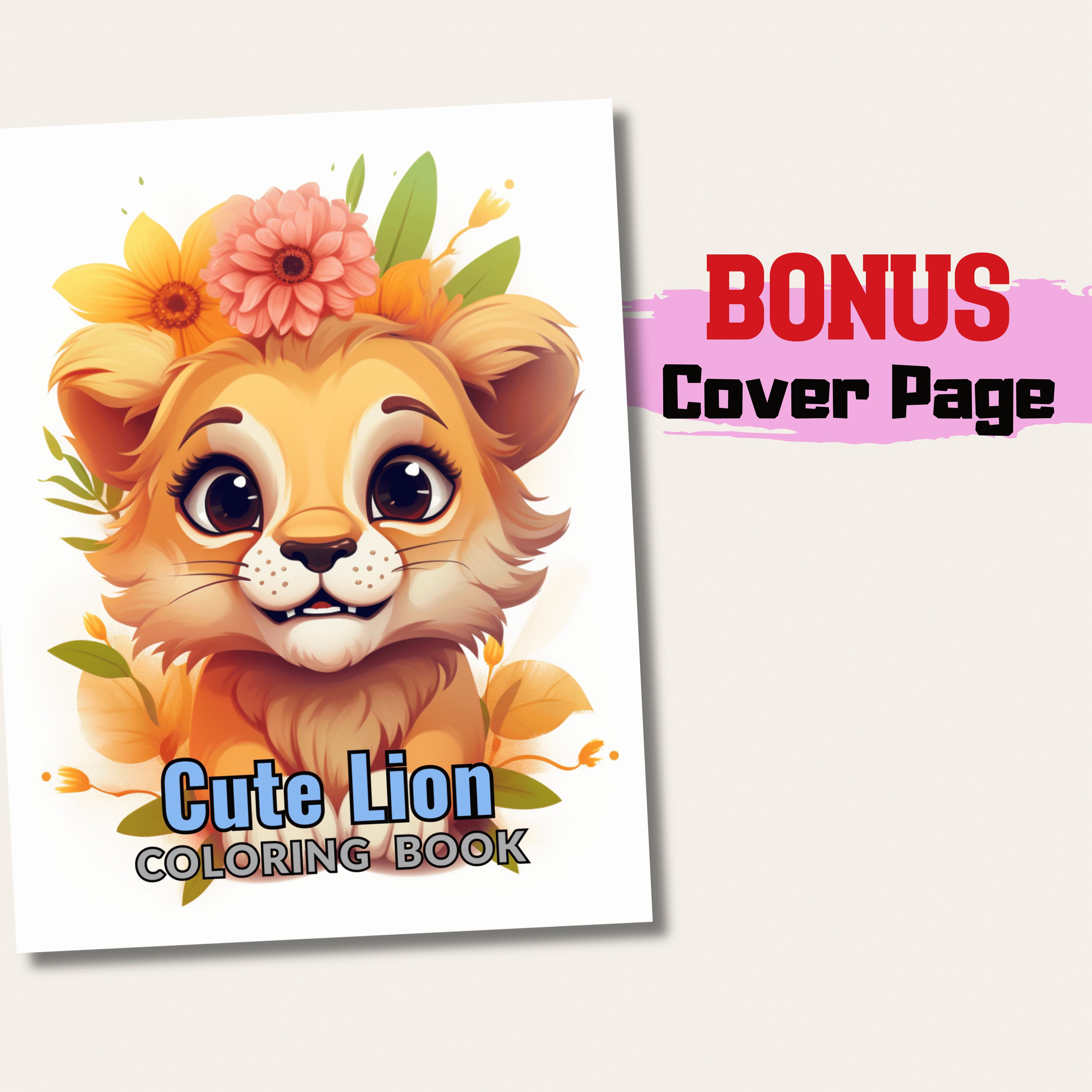 20 Cute Baby Lion Grayscale Coloring Book, Adorable Lion Coloring Pages ...