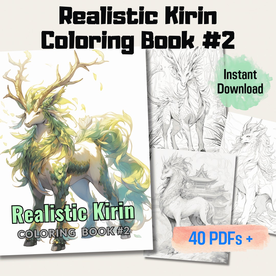 20 Pages Realistic Kirin Grayscale Coloring Book, Ideal Gift for All ...