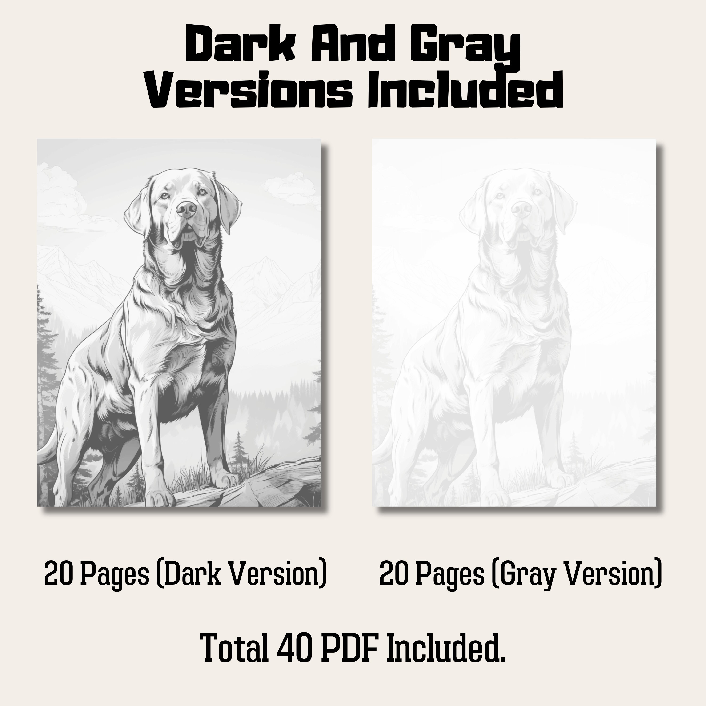 Realistic Labrador Retriever Coloring Book, 20 Dogs Grayscale Coloring ...