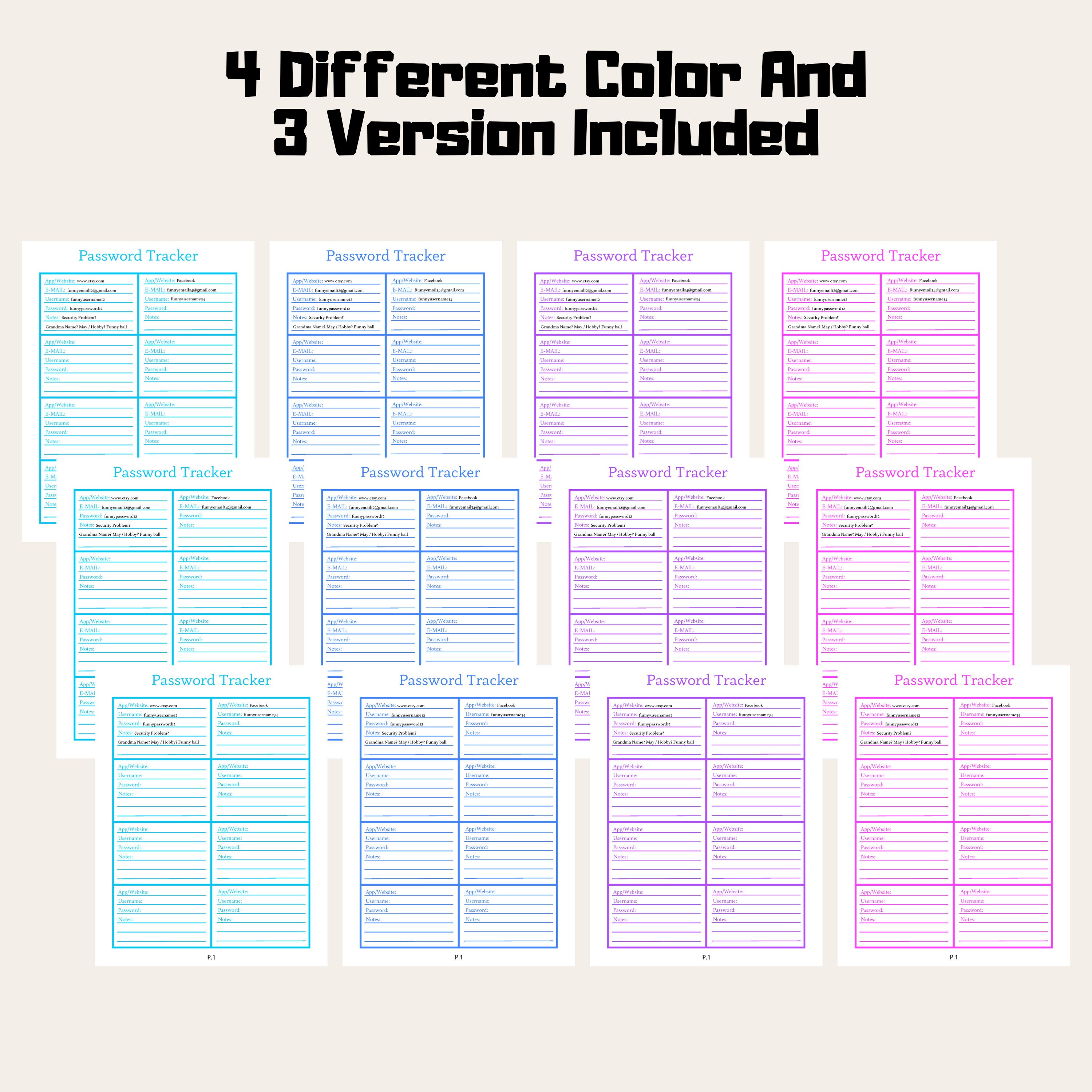 Editable Password Tracker Printable Cool Color Tone, Password Organizer ...