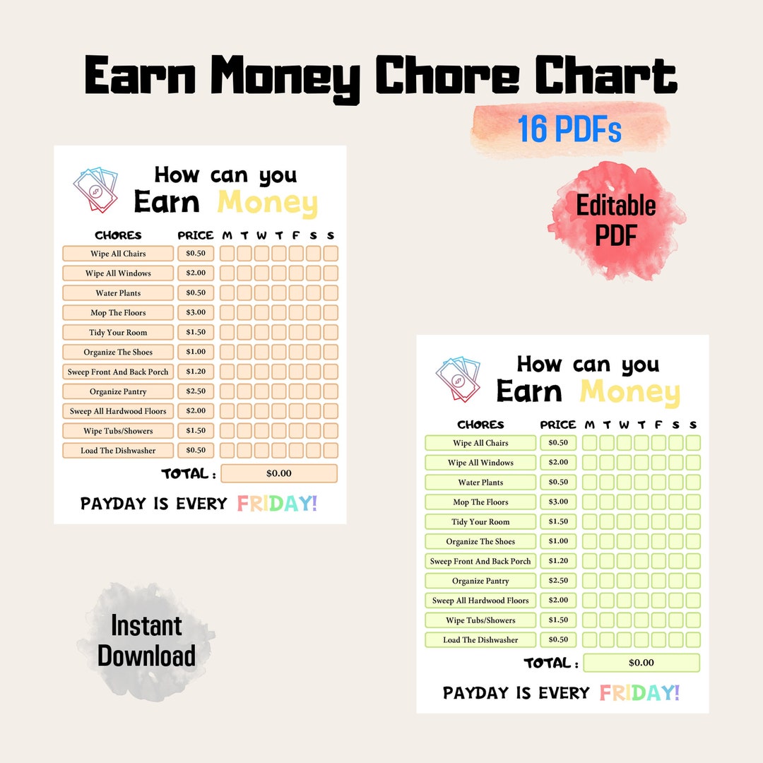 Printable Reward Chart for Children Warm Color Tone Earn Money System ...