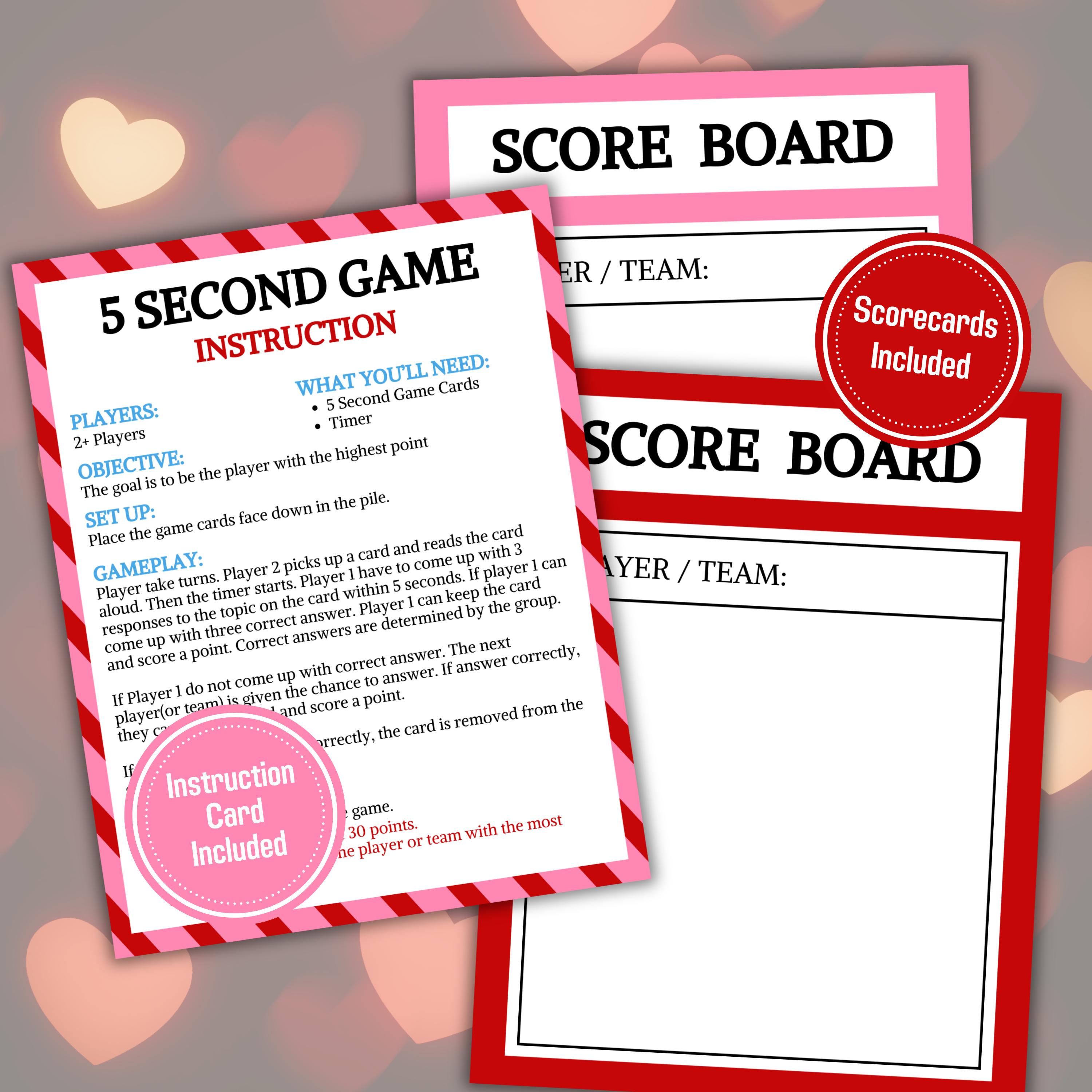 Valentine's 5 Second Game | Printable 5 Sec Valentines Day Game ...
