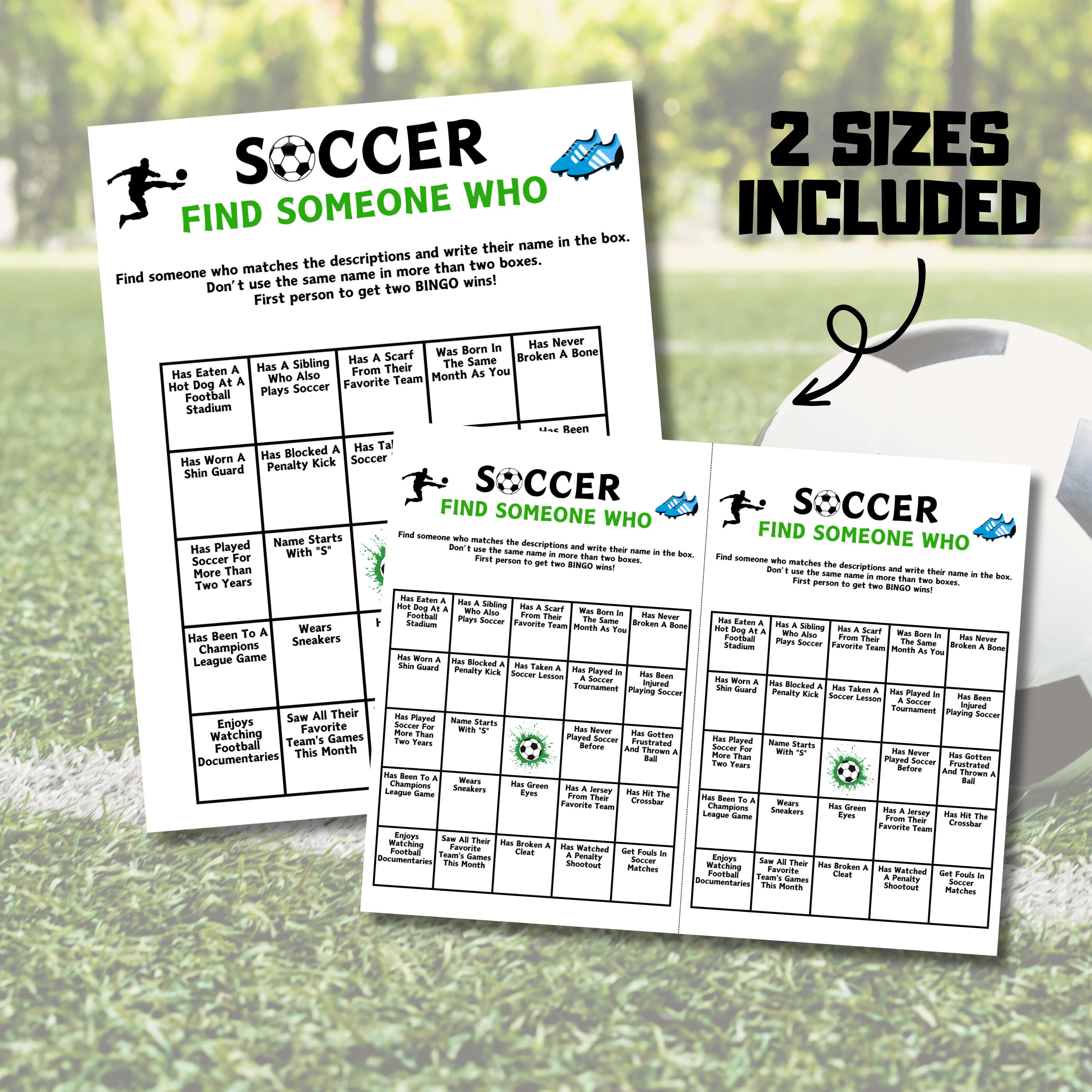 Soccer Find Someone Who Game | Printable Soccer Find the Guest Bingo ...