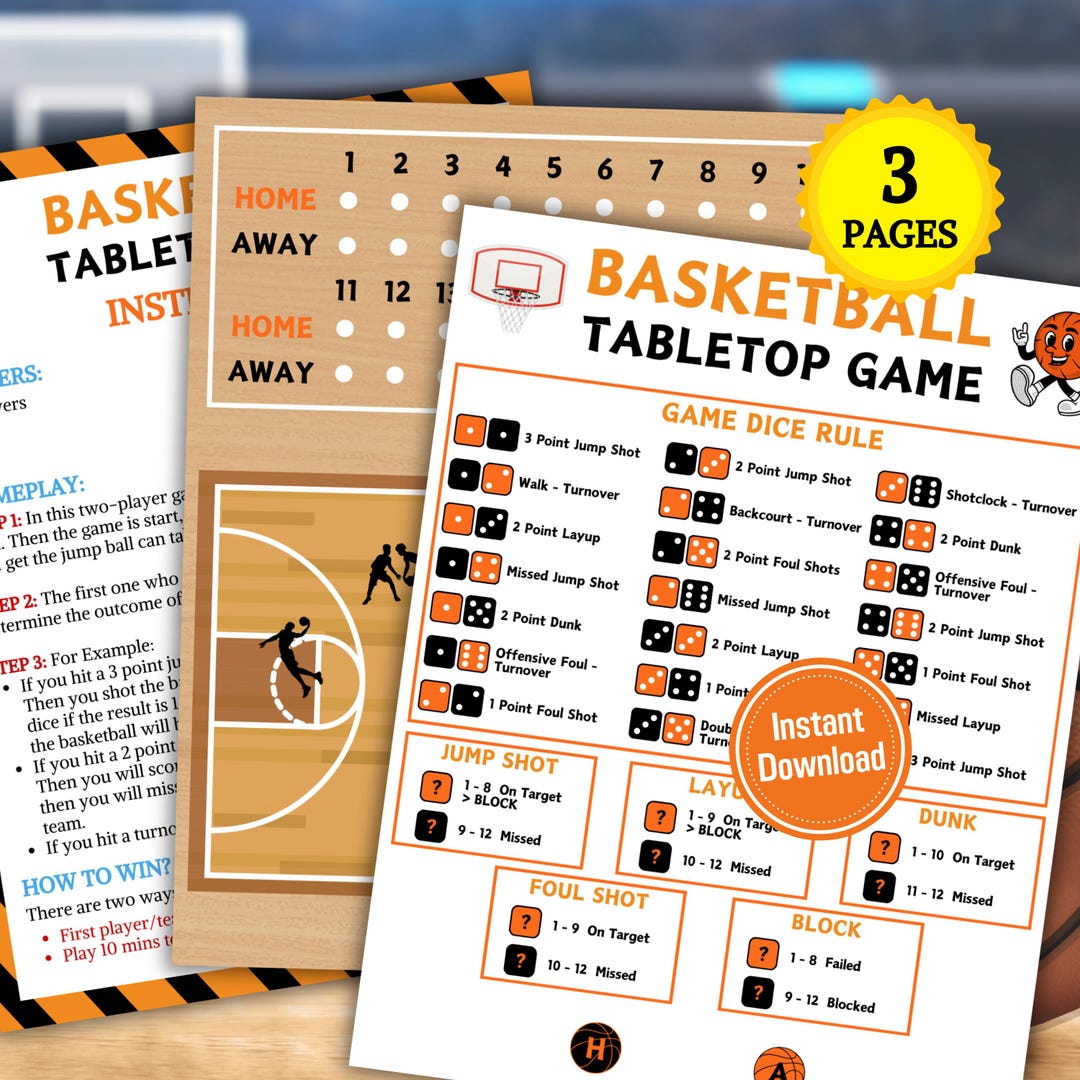 Basketball Tabletop Game | Printable Basketball Dice Game | Basketball ...
