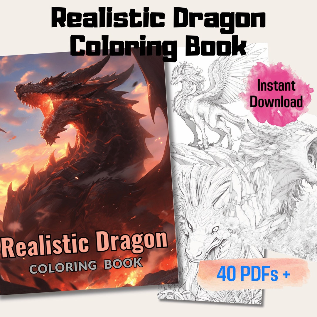 20 Realistic Dragon Grayscale Coloring Book, Perfect Gift for Adults ...