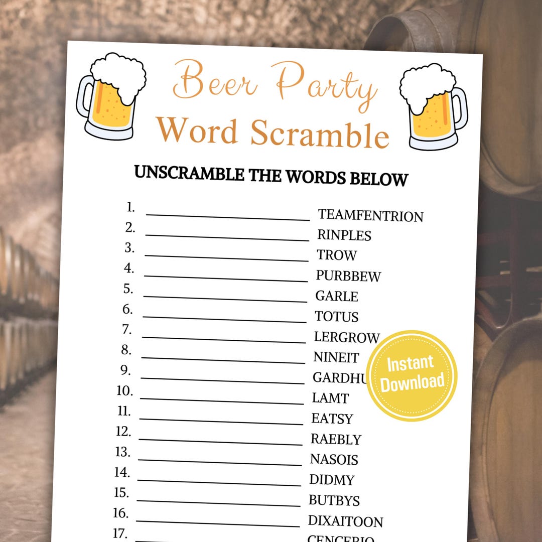 Beer Party Word Scramble Game | Printable Beer Tasting Party Games ...