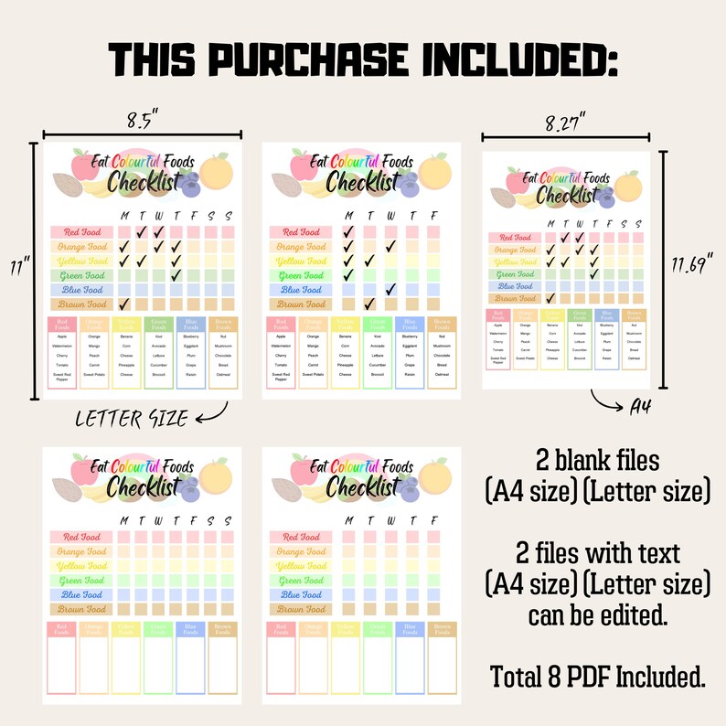 Eat Colourful Foods Checklist, Eat Colorfully, Eat the Rainbow Chart ...