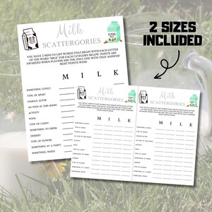 Milk Scattergories Game | Minimalist Milk Think Fast Game | Milk ...