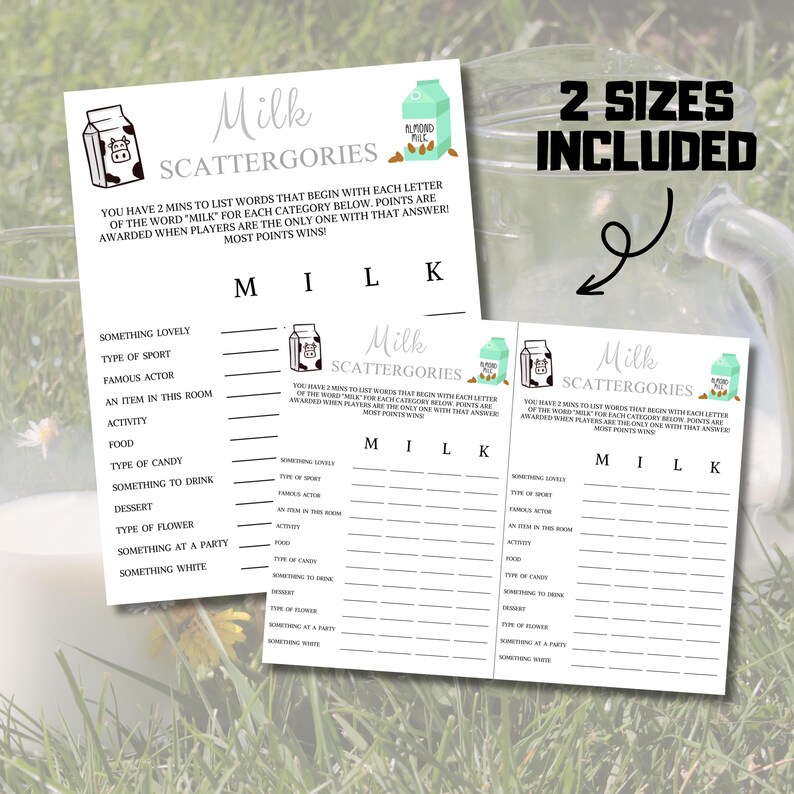Milk Scattergories Game | Minimalist Milk Think Fast Game | Milk ...