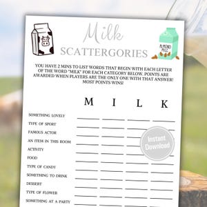 Milk Scattergories Game | Minimalist Milk Think Fast Game | Milk ...