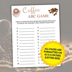 Coffee ABC Game | Printable A-Z Race Game | Coffee Party Alphabet Game ...