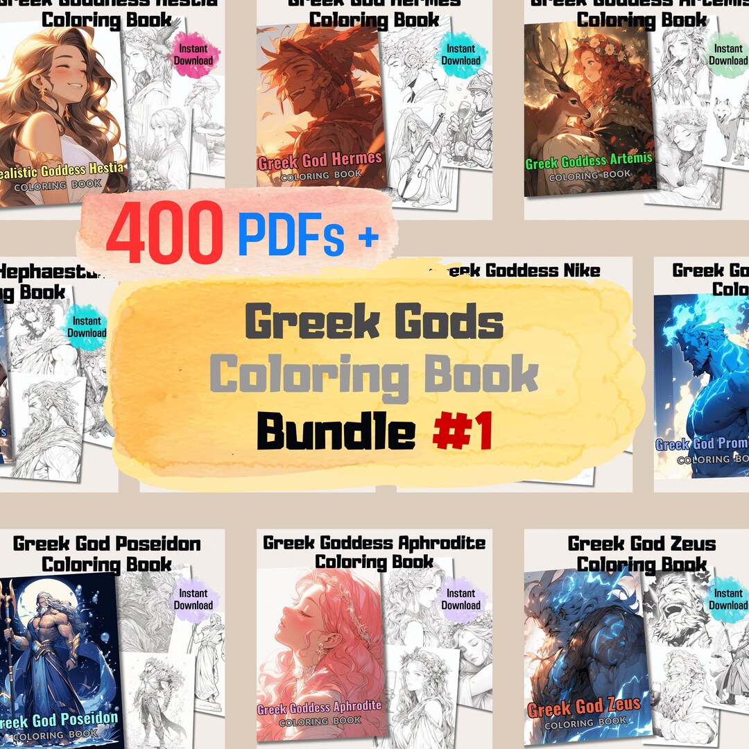 Greek Gods Grayscale Coloring Book Bundle, Stress Relief and Mindful ...