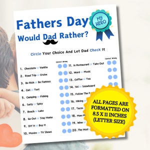 Fathers Day Would Dad Rather Game | Printable Would Dad Rather Game for ...