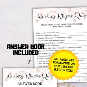 Baby Shower Nursery Rhyme Game | Nursery Rhyme Quiz | Baby Shower Game ...