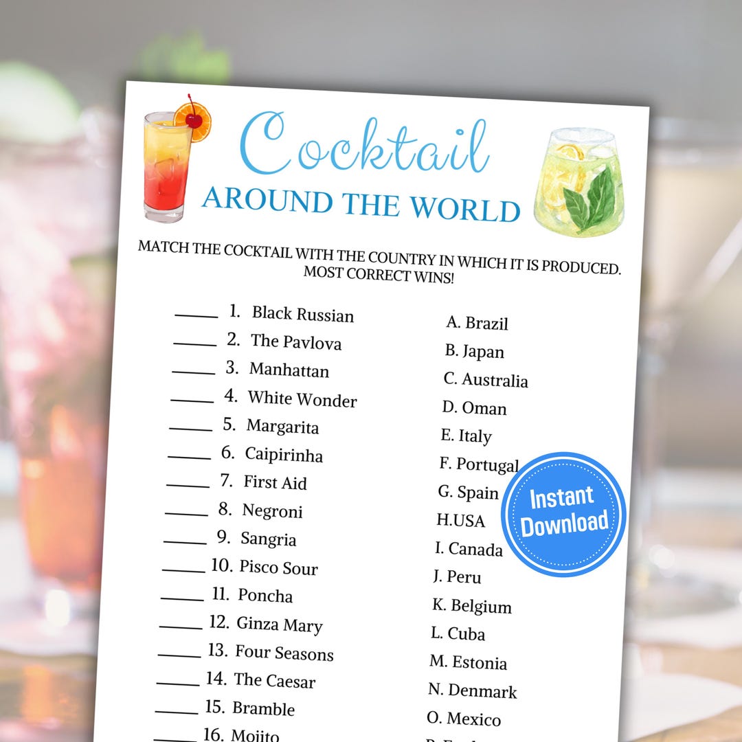 Cocktail Around the World Game | Printable Cocktail of the World Games ...