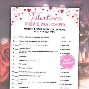 Valentine's Day Movie Matching Game | Love Movie Quote Match Game ...