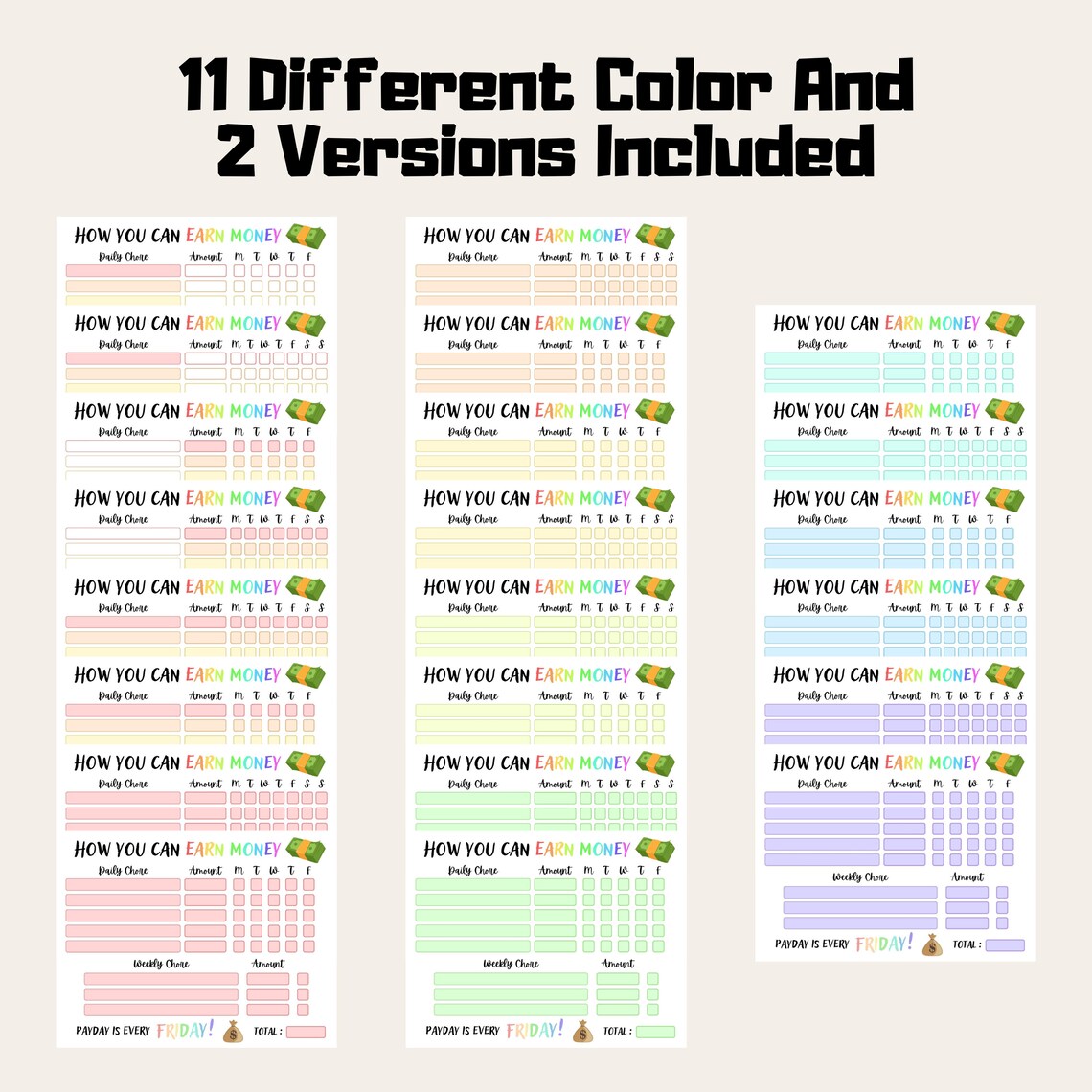 Editable Kids How to Earn Money Checklist All Color Bundle, Editable ...