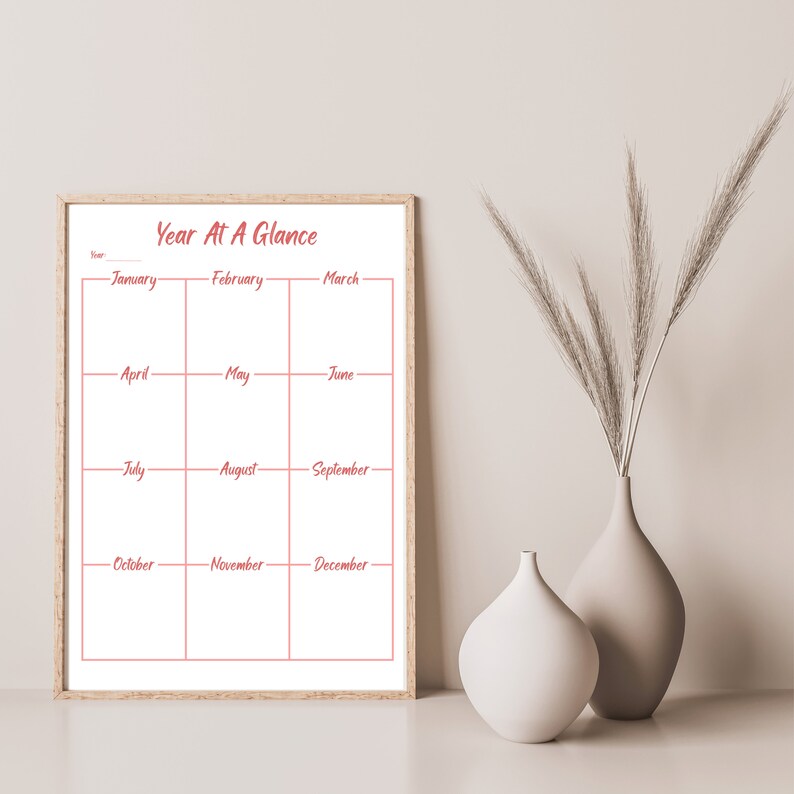 Editable Year at a Glance Planner Warm Color Tone, Yearly Overview ...
