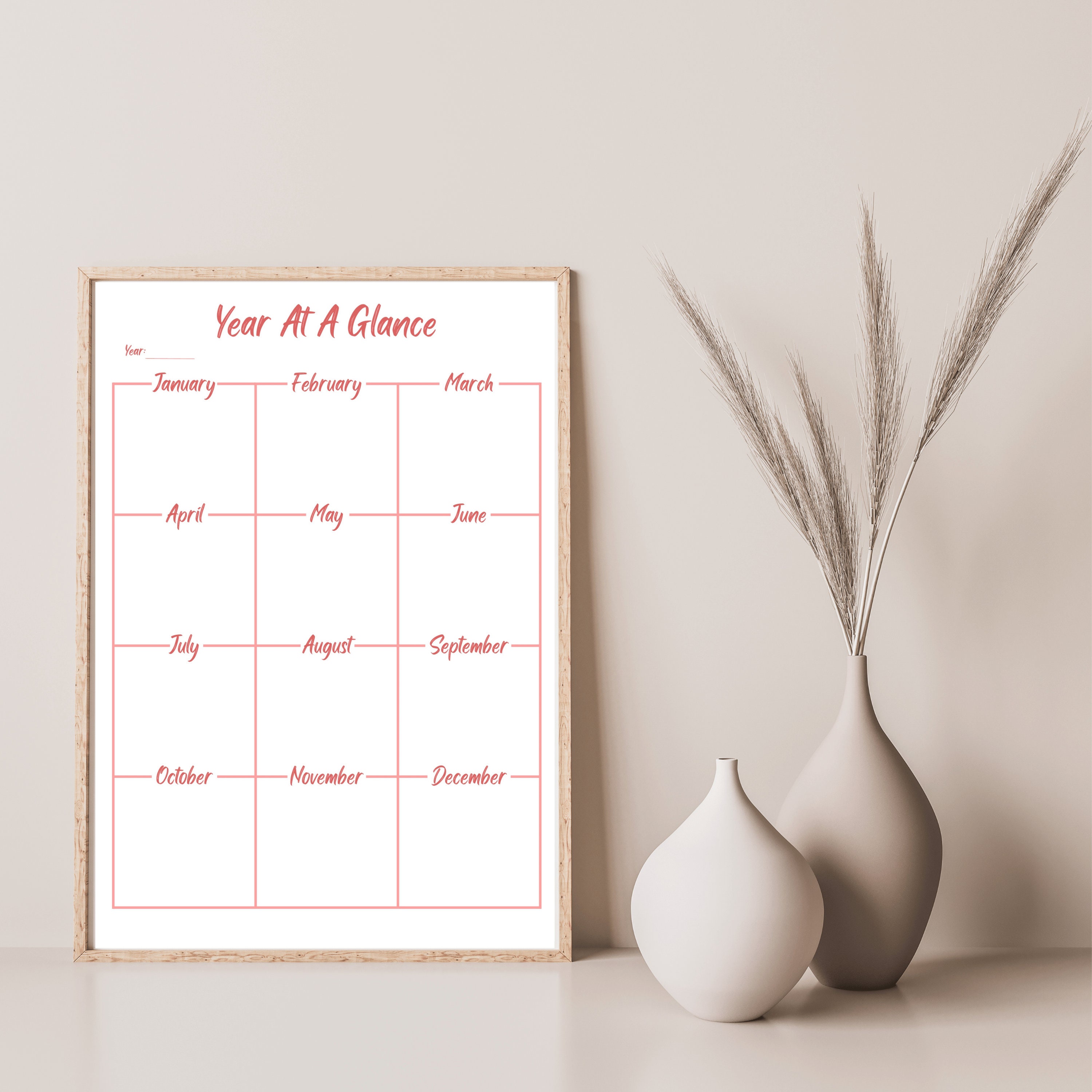 Editable Year at a Glance Planner Warm Color Tone, Yearly Overview ...