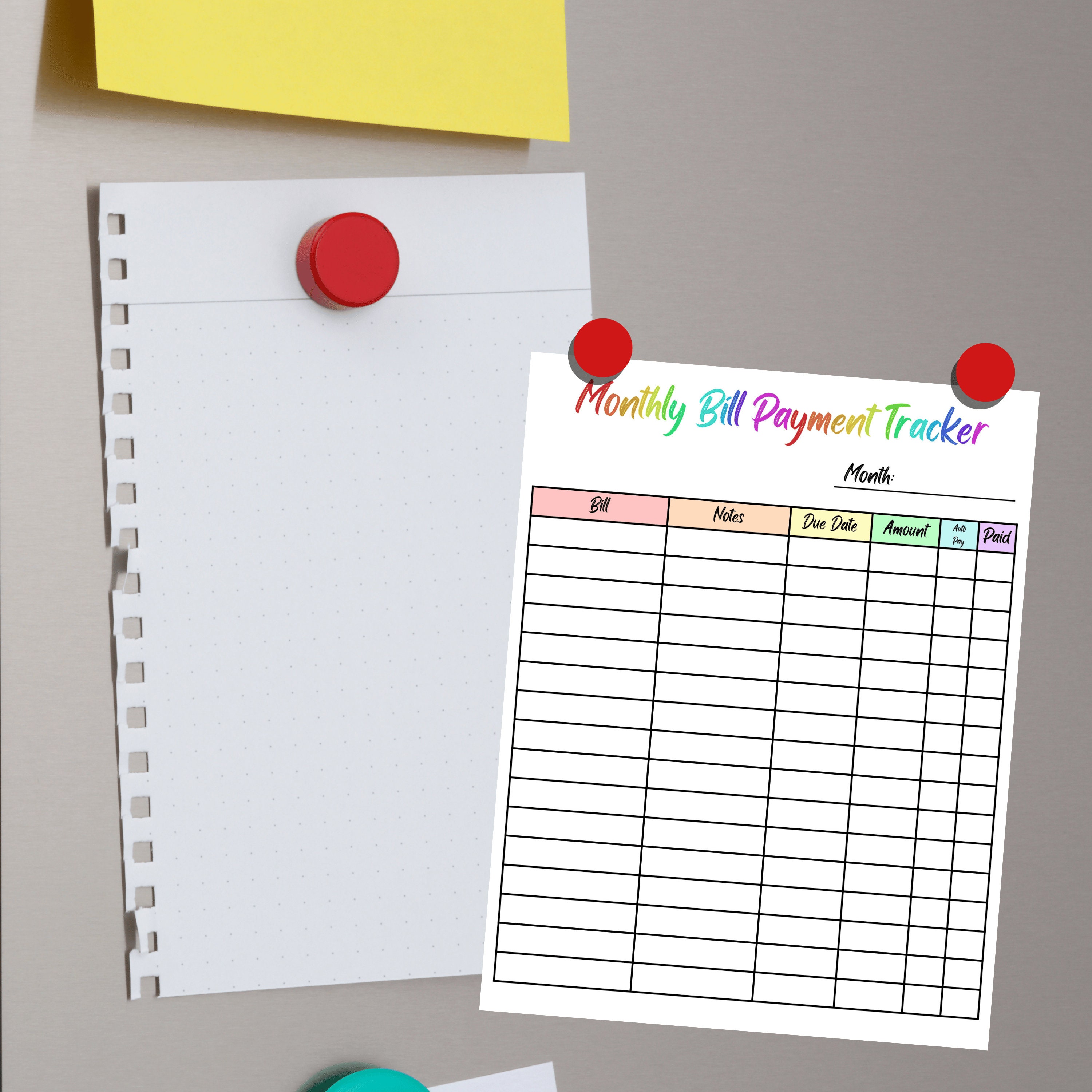 Bill Payment Tracker Rainbow Color Printable, Editable Monthly Bill ...