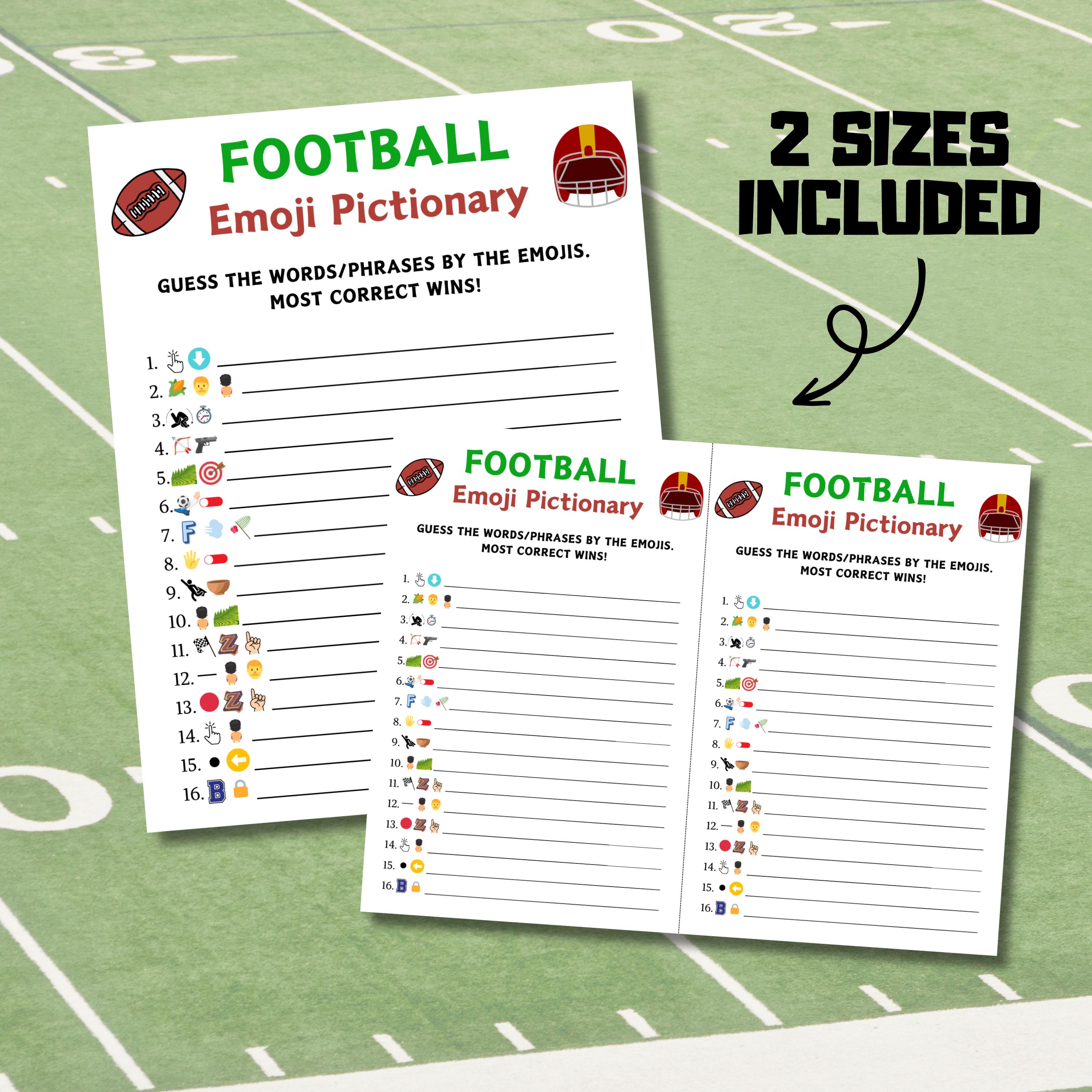 Football Emoji Pictionary Game | Printable American Football Emoji Game ...