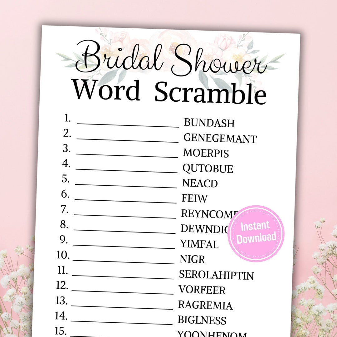 Bridal Shower Word Scramble Game | Wedding Shower Scramble Game | Word ...