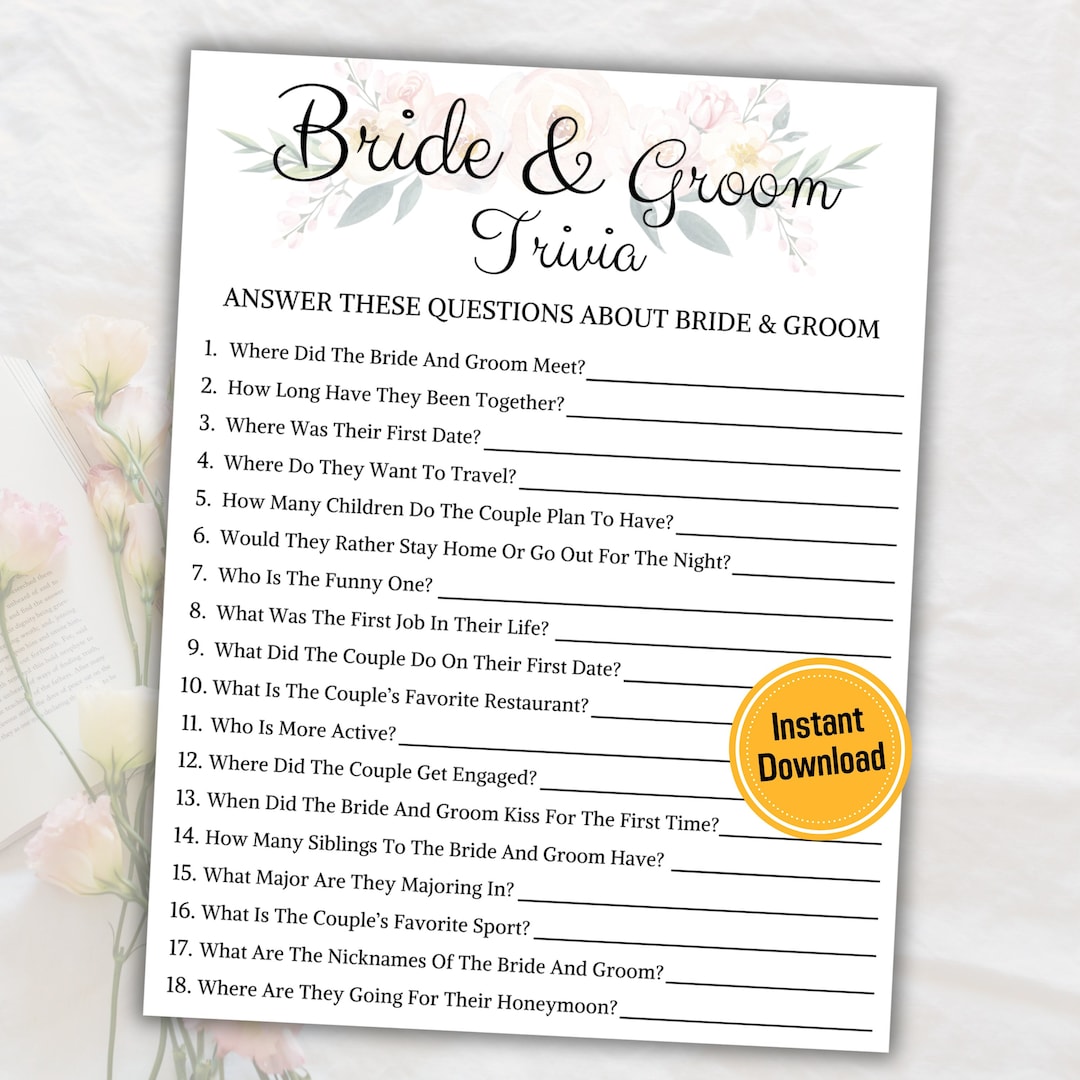 Bride & Groom Trivia Game | Printable Wedding Shower Game | Bridal ...
