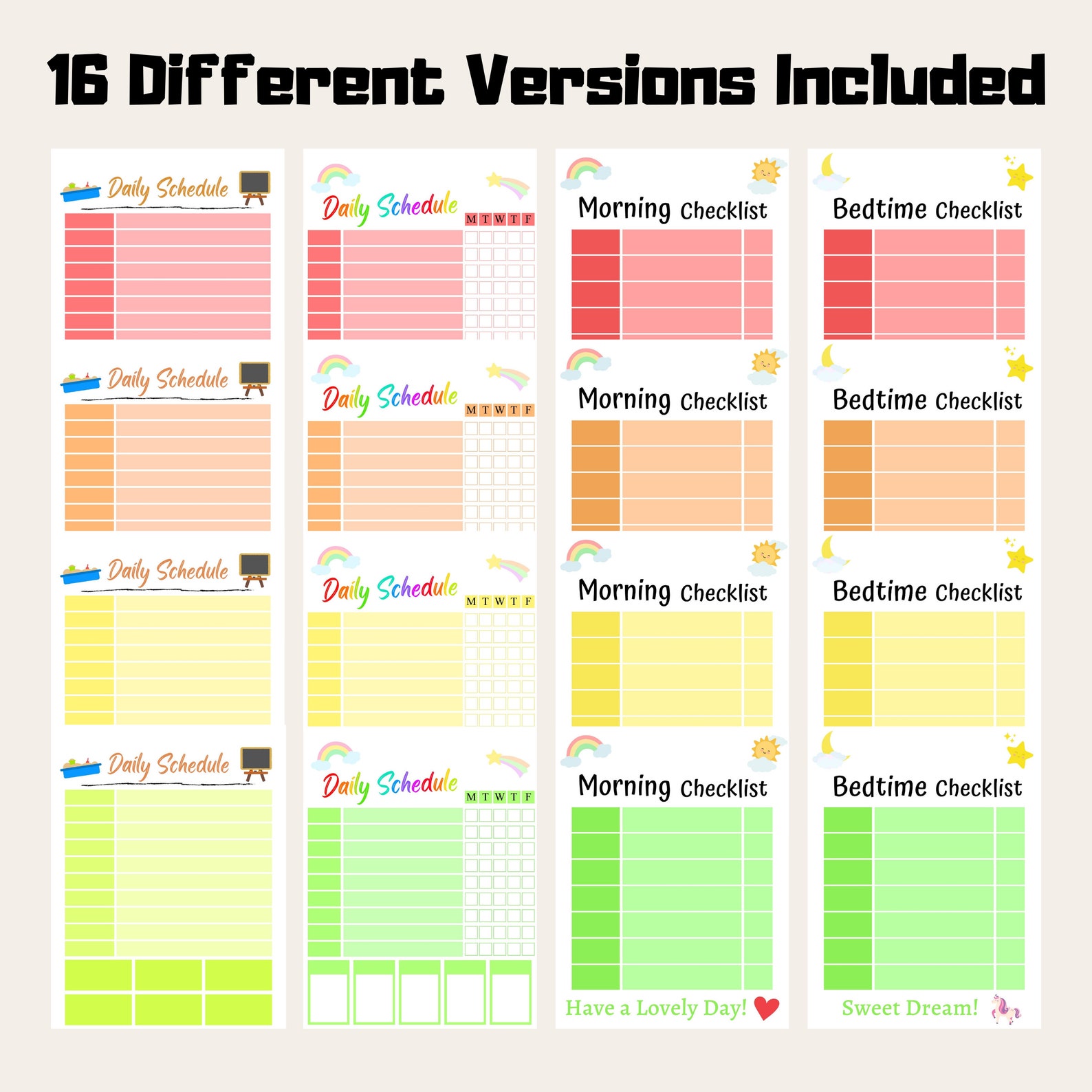 Editable Kids Morning/bedtime Checklist Bundle Warm Color Tone, Kids ...