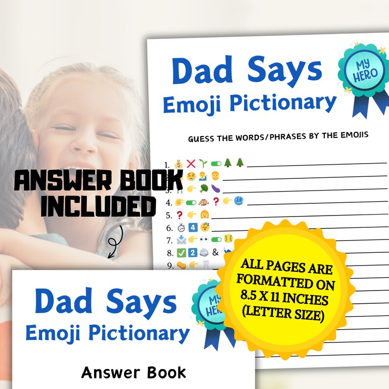Fathers Day Dad Says Emoji Pictionary Game | Funny Fathers Day Game for ...