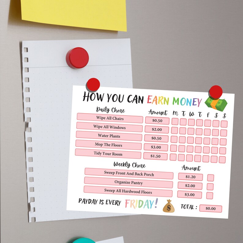 Personalized Kids Chore Chart for Earning Money Warm Color Tone ...
