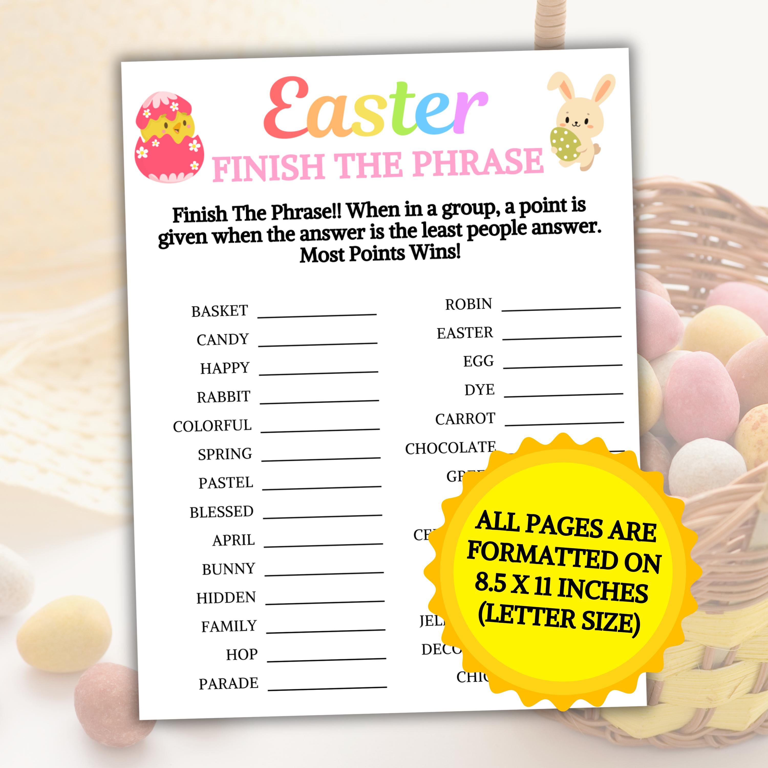 Easter Finish the Phrase Game | Printable Easter Party Fill in the ...