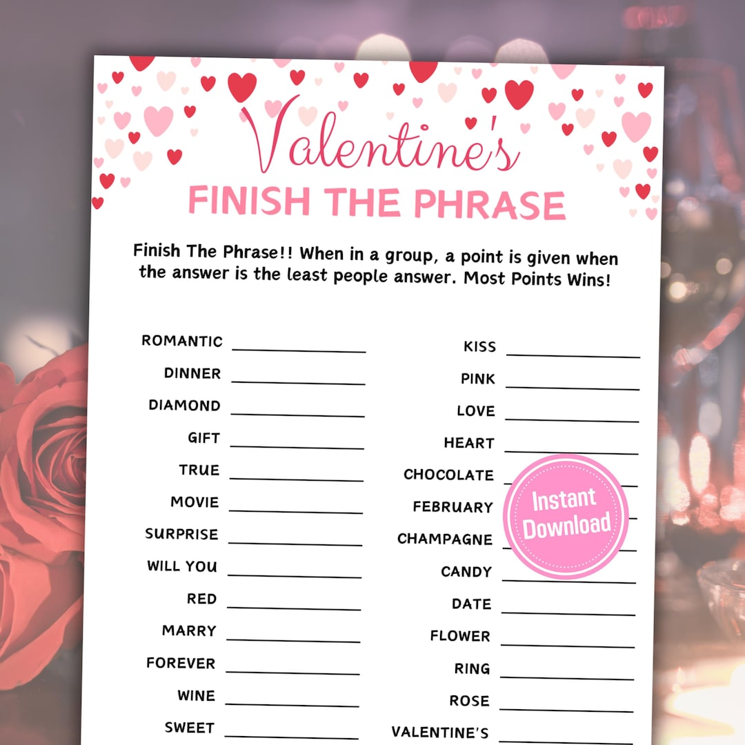 Valentine's Day Finish the Phrase Game | Valentines Day Fill in the ...