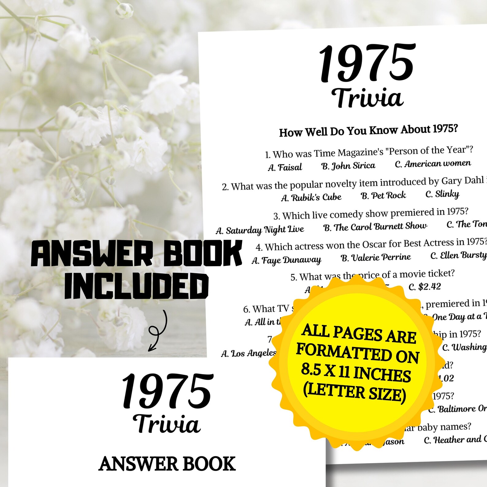 1975 Trivia Game | Printable 50th Birthday Party Game | Born in 1975 ...