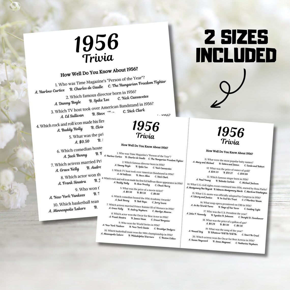 1956 Trivia Game | Printable 70th Birthday Party Game | Born in 1956 ...