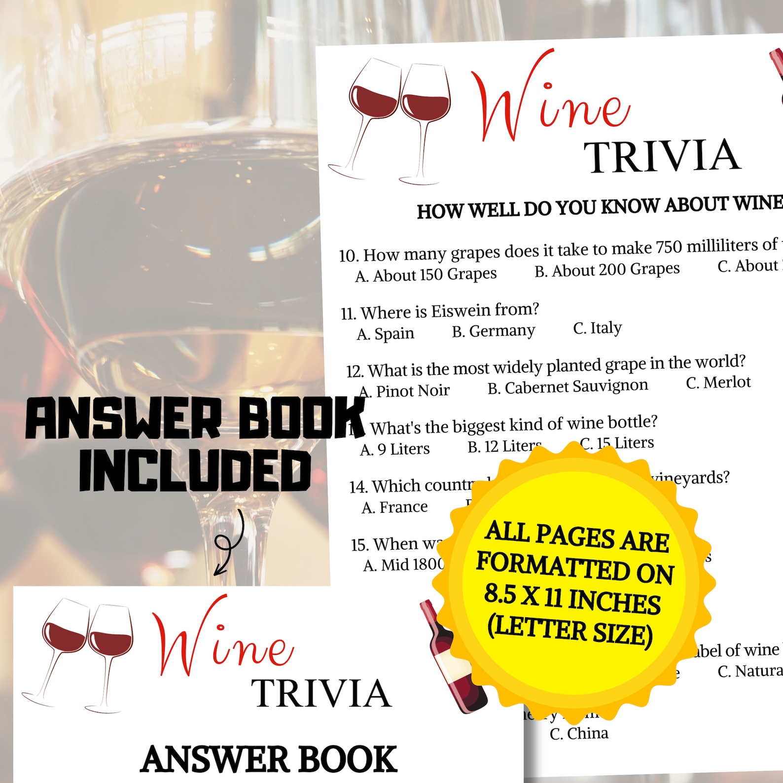 Wine Trivia Game | Wine Knowledge Quiz Game | Printable Wine Party ...